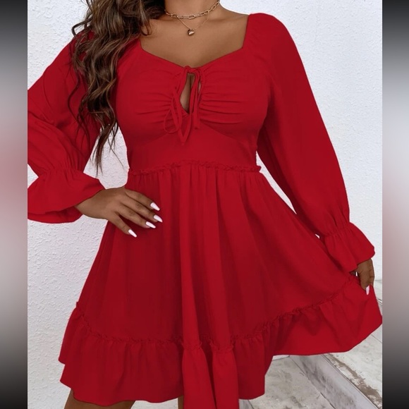 Dresses | Plus Size Red Sweetheart Neck Ruffle Sleeve Mini Dress | Poshmark